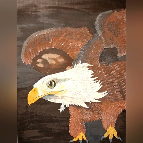Art | 24x48 Crouching Bald Eagle Original On Black Canvas | Poshmark